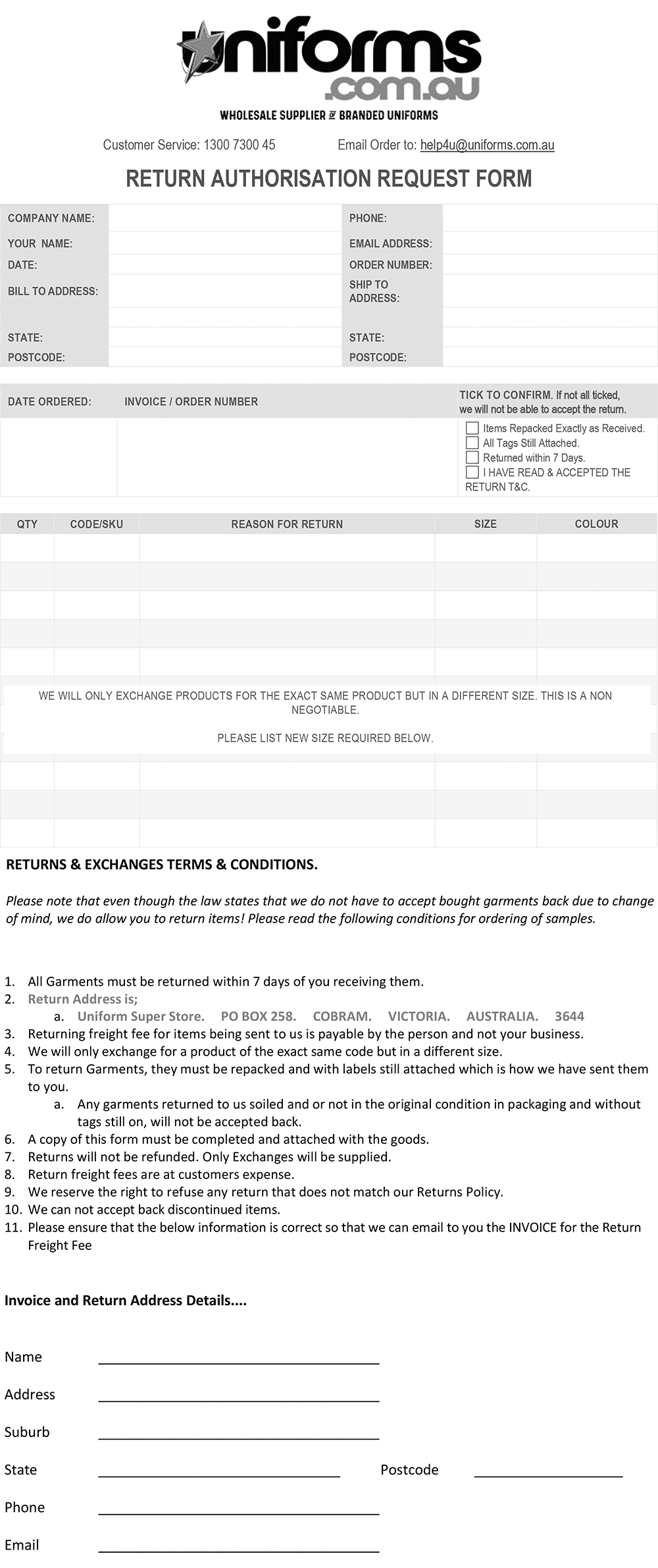 2023 CR Returns Form | Uniform Article